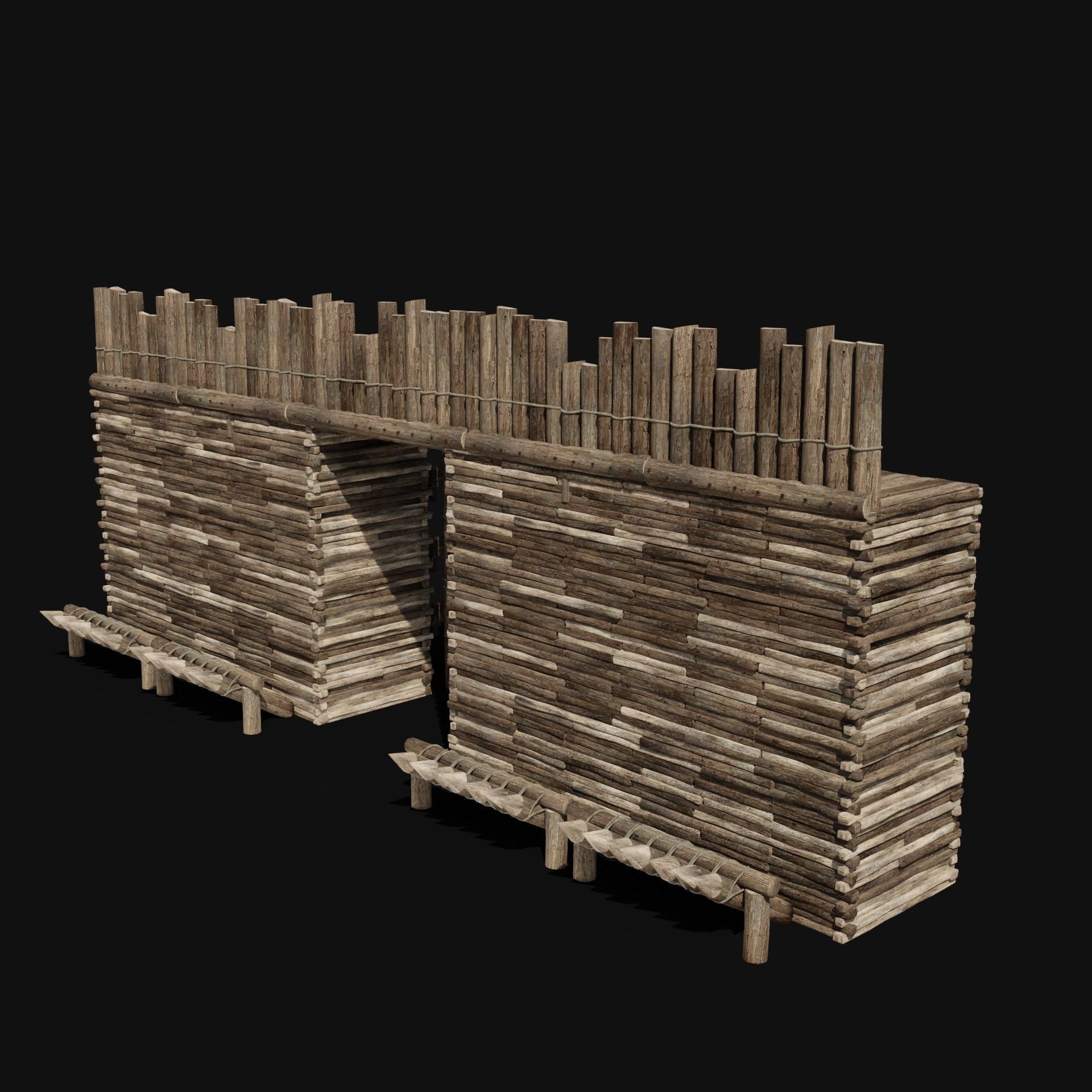 3D model WOODEN GATE DOOR PALISADE WALLS MEDIEVAL FANTASY COLLECTION VR ...