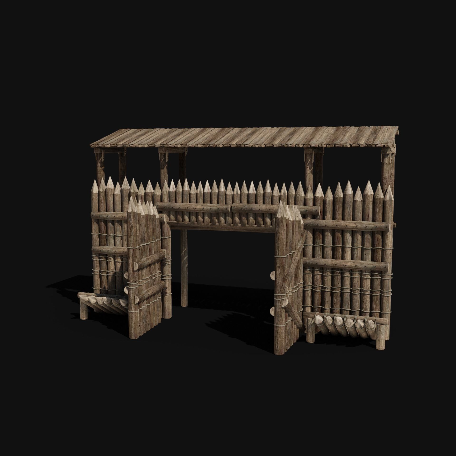 3D model WOODEN GATE DOOR PALISADE WALLS MEDIEVAL FANTASY COLLECTION VR / AR / low-poly | CGTrader