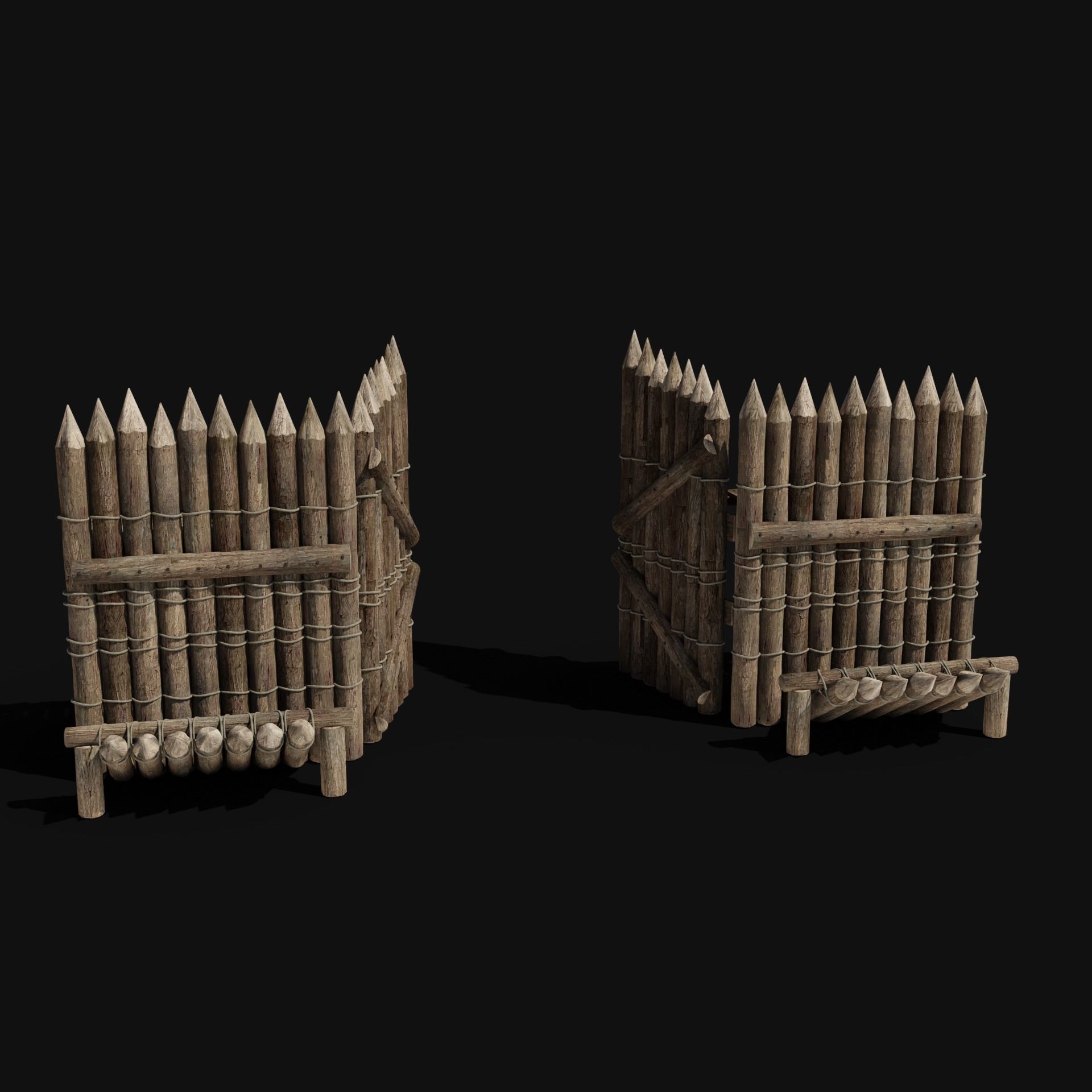 3D model WOODEN GATE DOOR PALISADE WALLS MEDIEVAL FANTASY COLLECTION VR ...