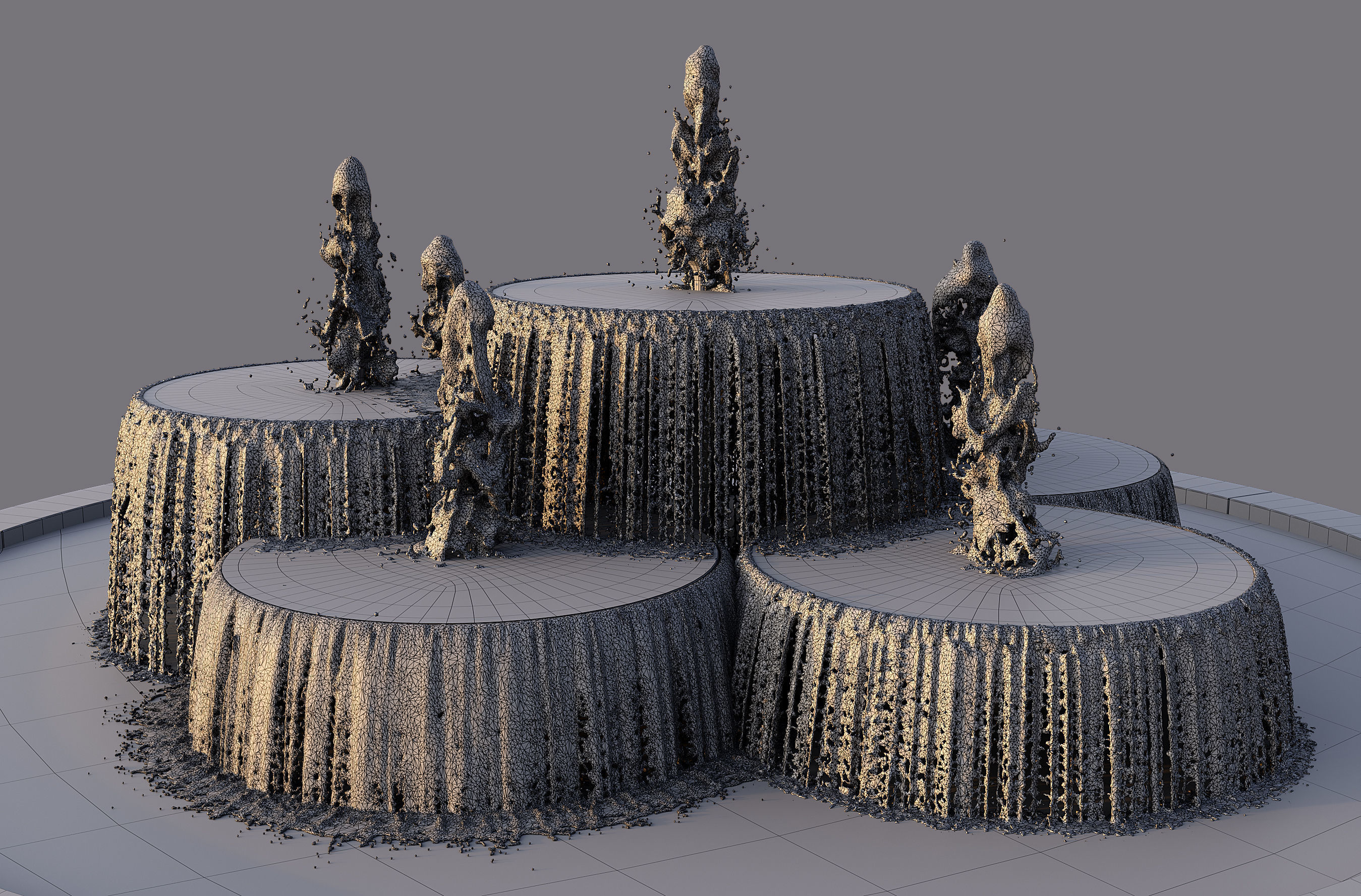 Circular Pond with Fountains 3D model | CGTrader
