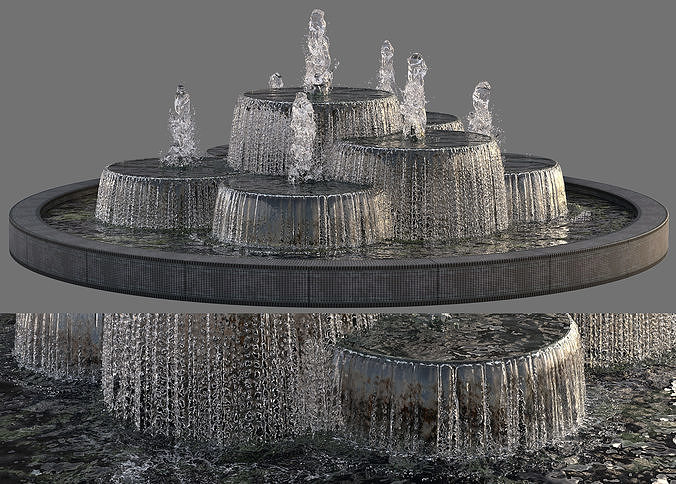 Circular Pond with Fountains 3D model | CGTrader
