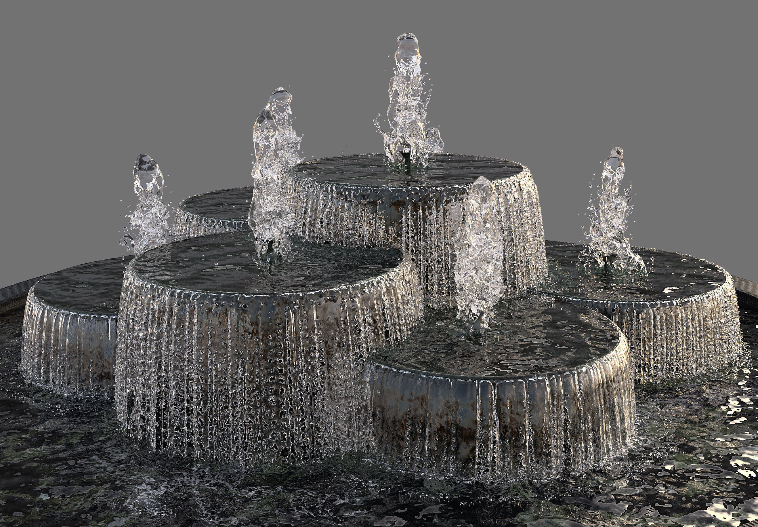 Circular Pond with Fountains 3D model | CGTrader