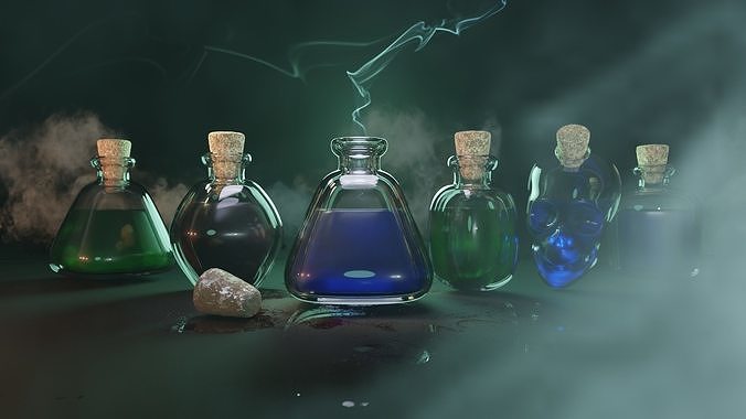Wizard Magic Potion Bottles SET 1 3D model | CGTrader