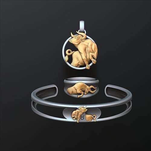 Zodiac Horoscope Taurus ring pendant bracelet collection 3D model 3D ...