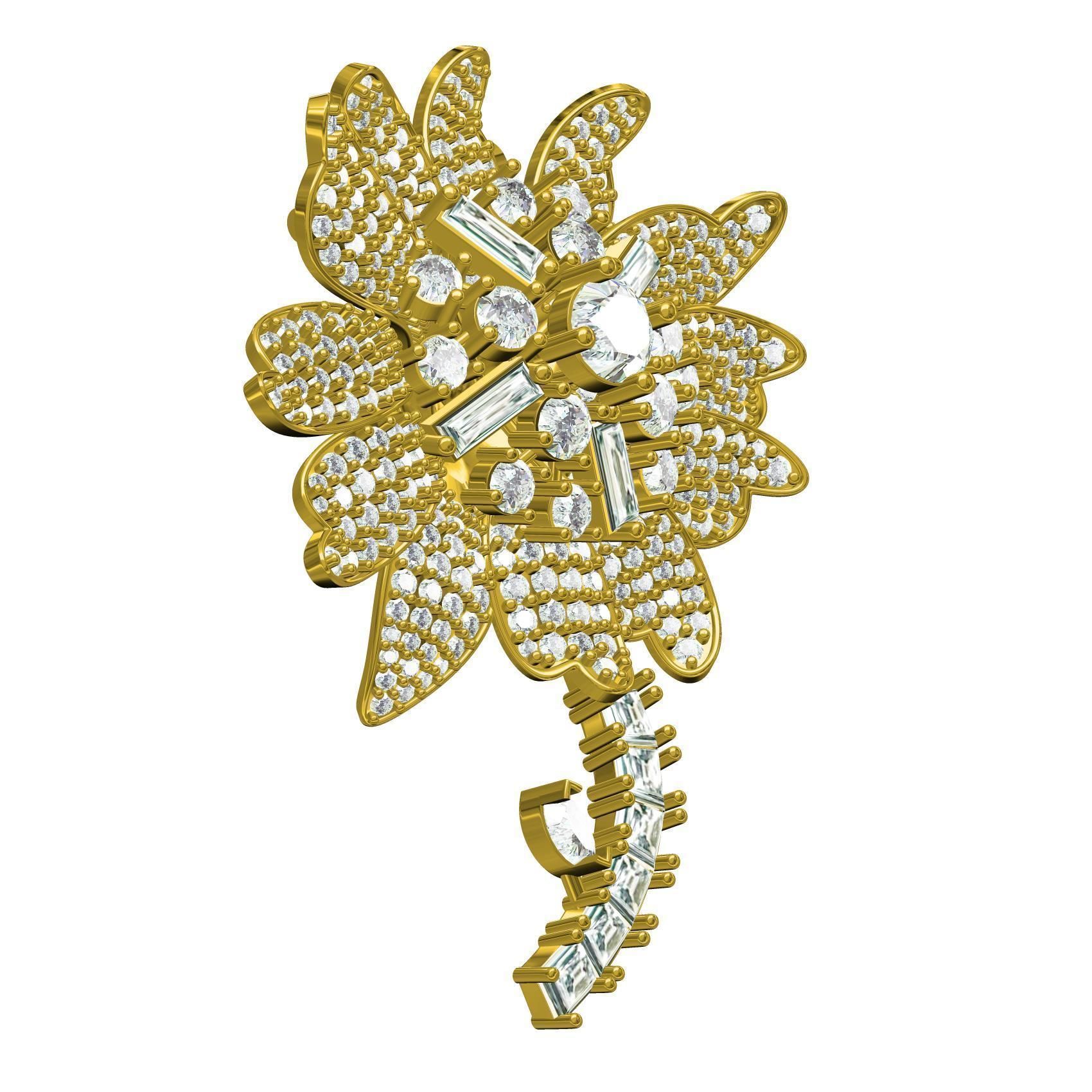 Floral Design Diamond Brooch 3D model 3D printable | CGTrader
