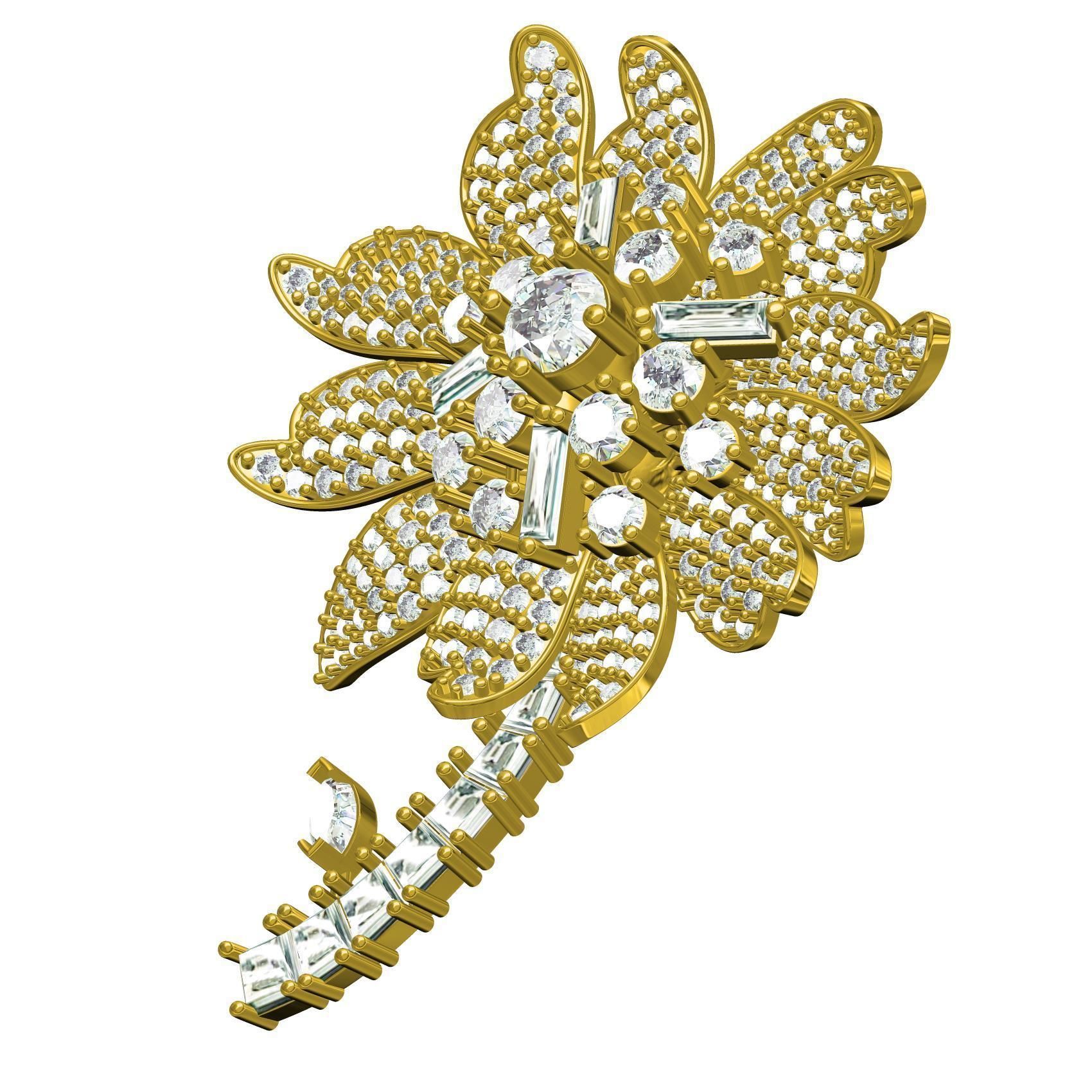 Floral Design Diamond Brooch 3D model 3D printable | CGTrader