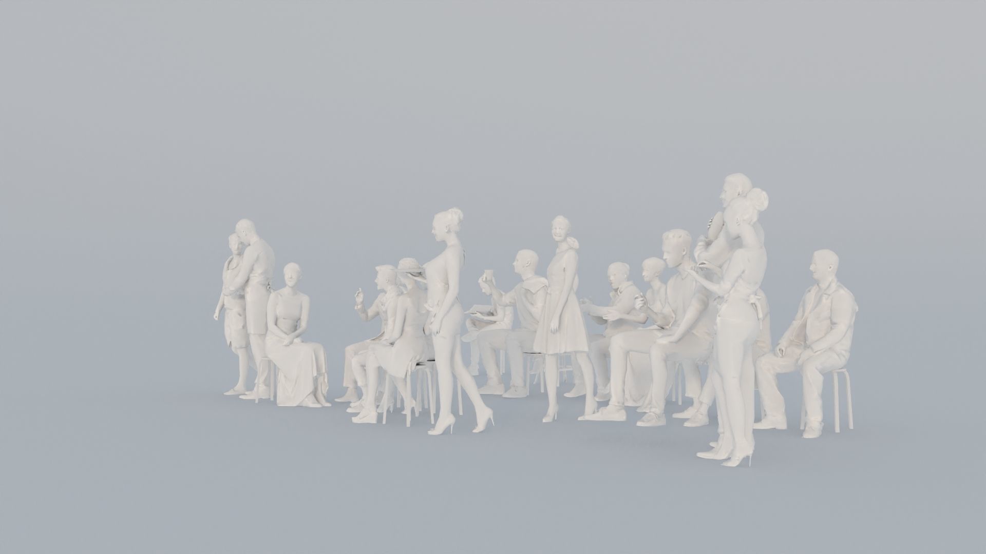 10 CROWDS CAFE1 CAFE2 SITTING PEOPLE SCANS MAN WOMAN 3D model 3D printable | CGTrader