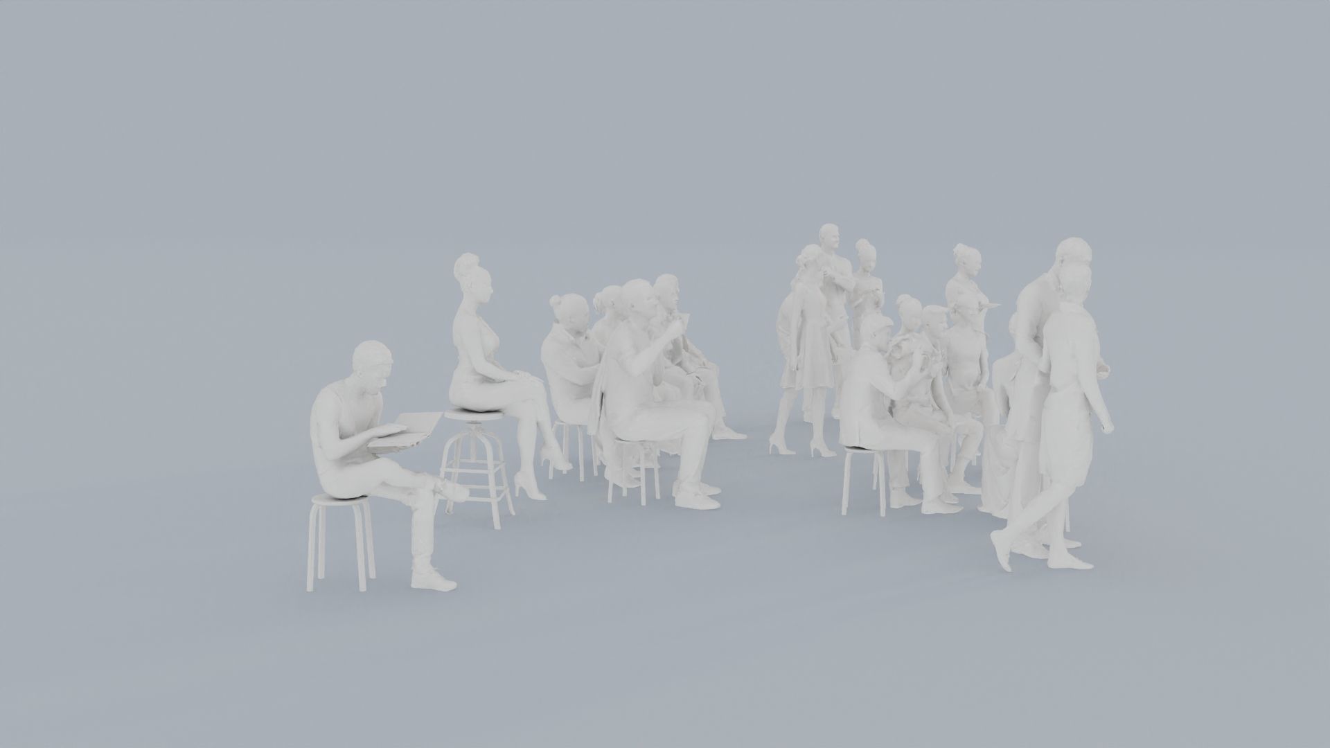 10 CROWDS CAFE1 CAFE2 SITTING PEOPLE SCANS MAN WOMAN 3D model 3D printable | CGTrader
