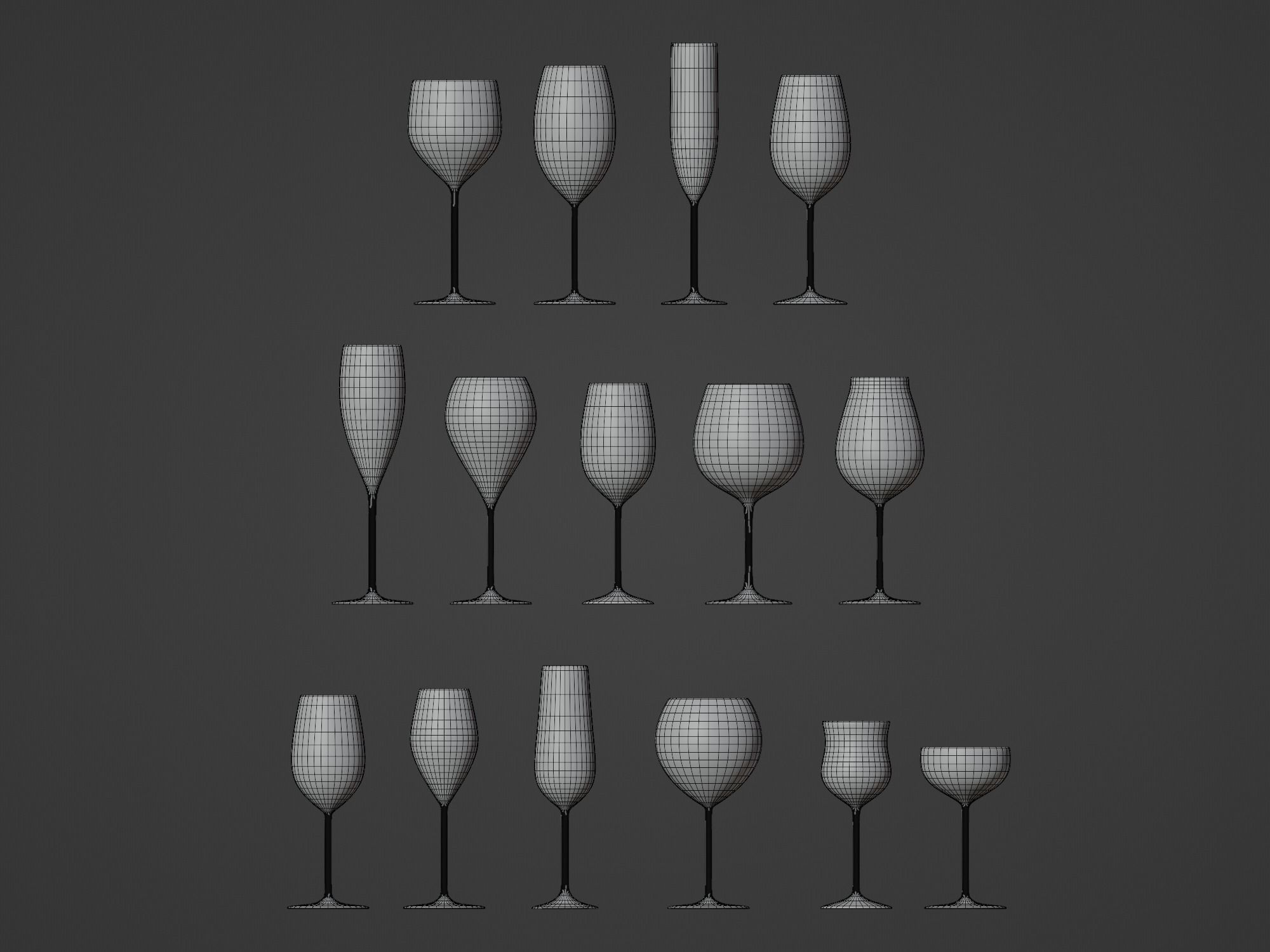 Set of Wine Glass 3D Model 3D model | CGTrader