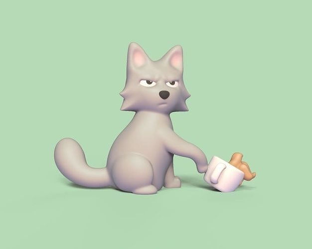 Cat Knocking over a Cup 3D model 3D printable | CGTrader