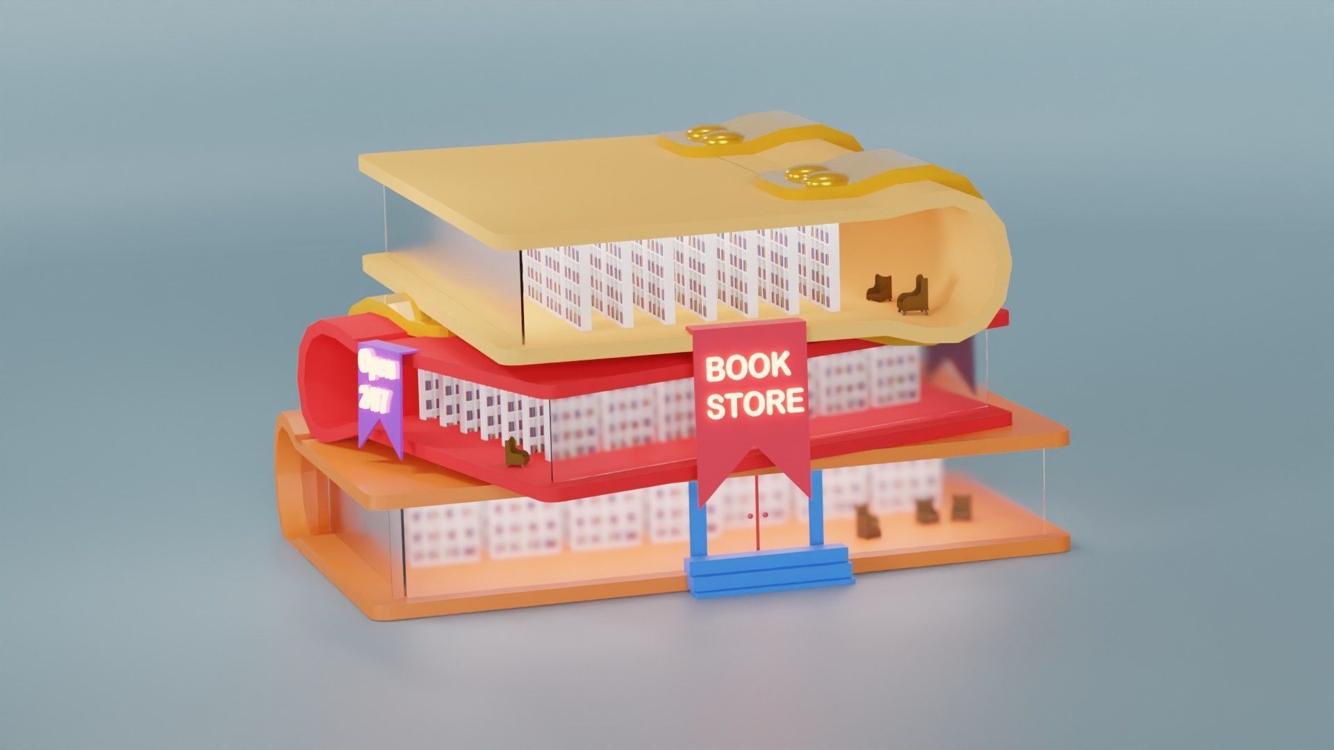 Miniature Library 3D blender 3D model | CGTrader