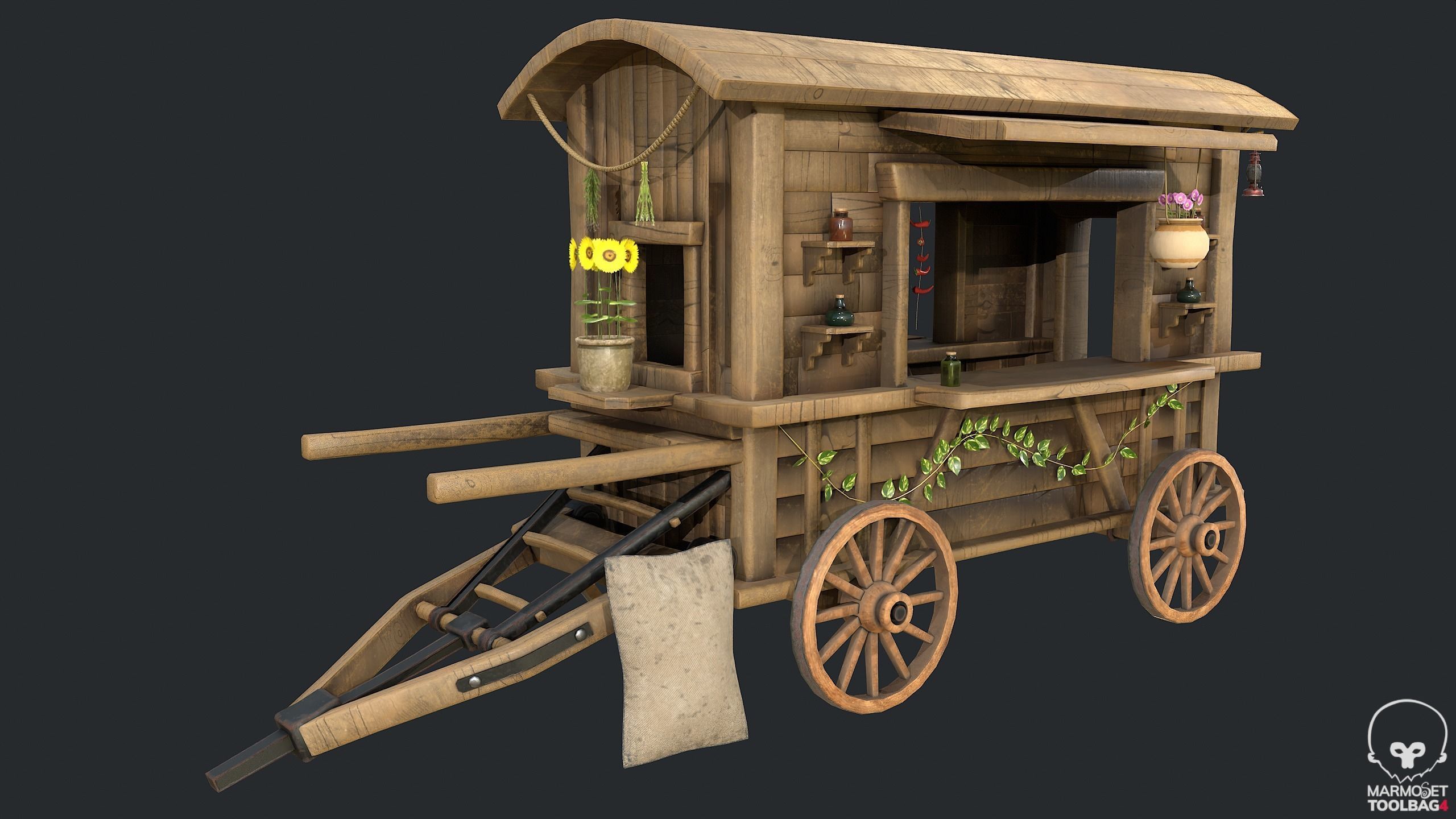 3D model PBR Herbalist Caravan - Old Wooden Cart - Medieval Carriage VR ...