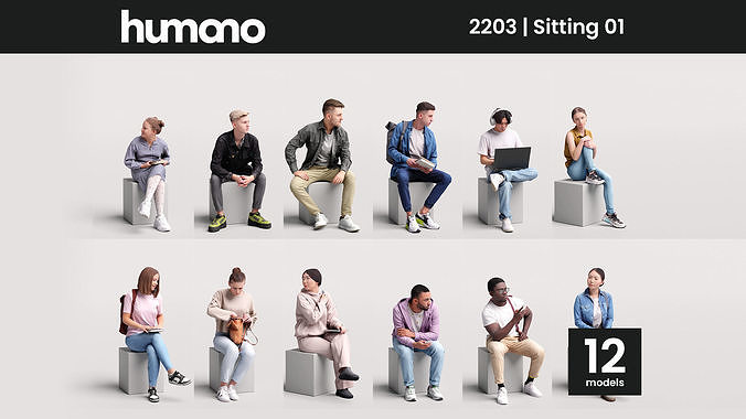 Humano 12- Collection 2203 - SITTING PEOPLE - 12 x 3D models 3D model ...