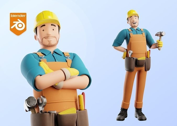 3D model Male Cartoon Worker Builder Illustration Character VR / AR ...