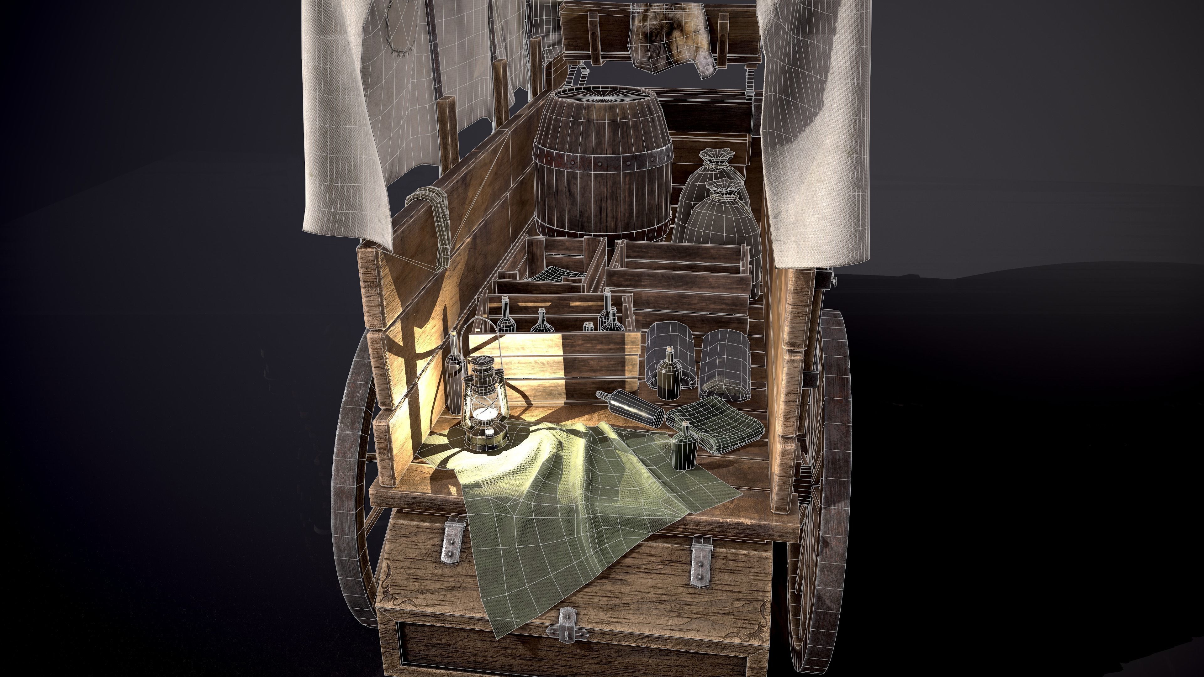 3D model Covered wooden wagon Game Ready 4K VR / AR / low-poly | CGTrader