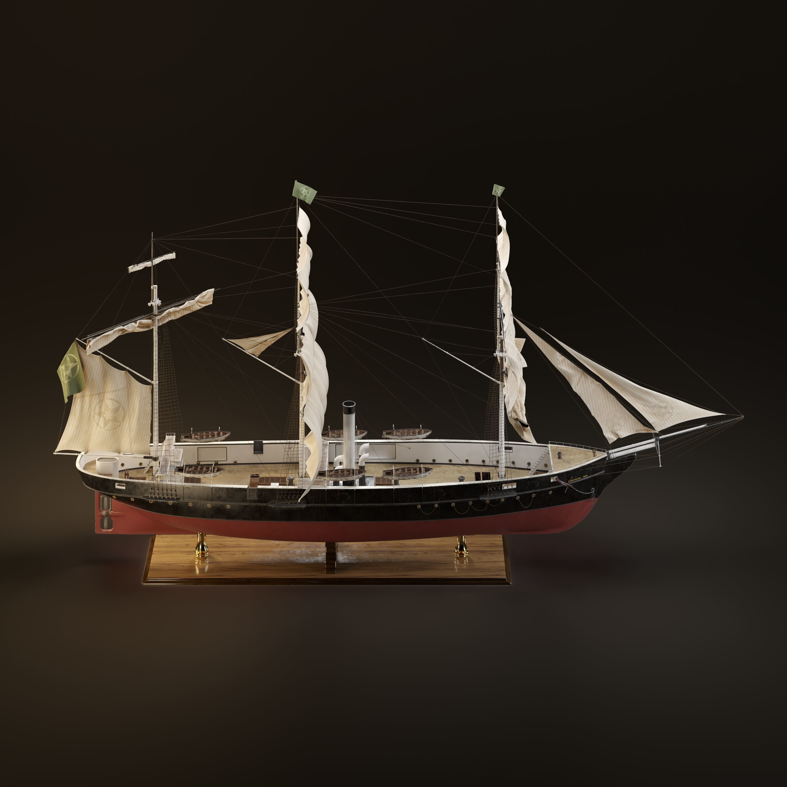 Steamsail Hartford Sail Warship 3D model | CGTrader