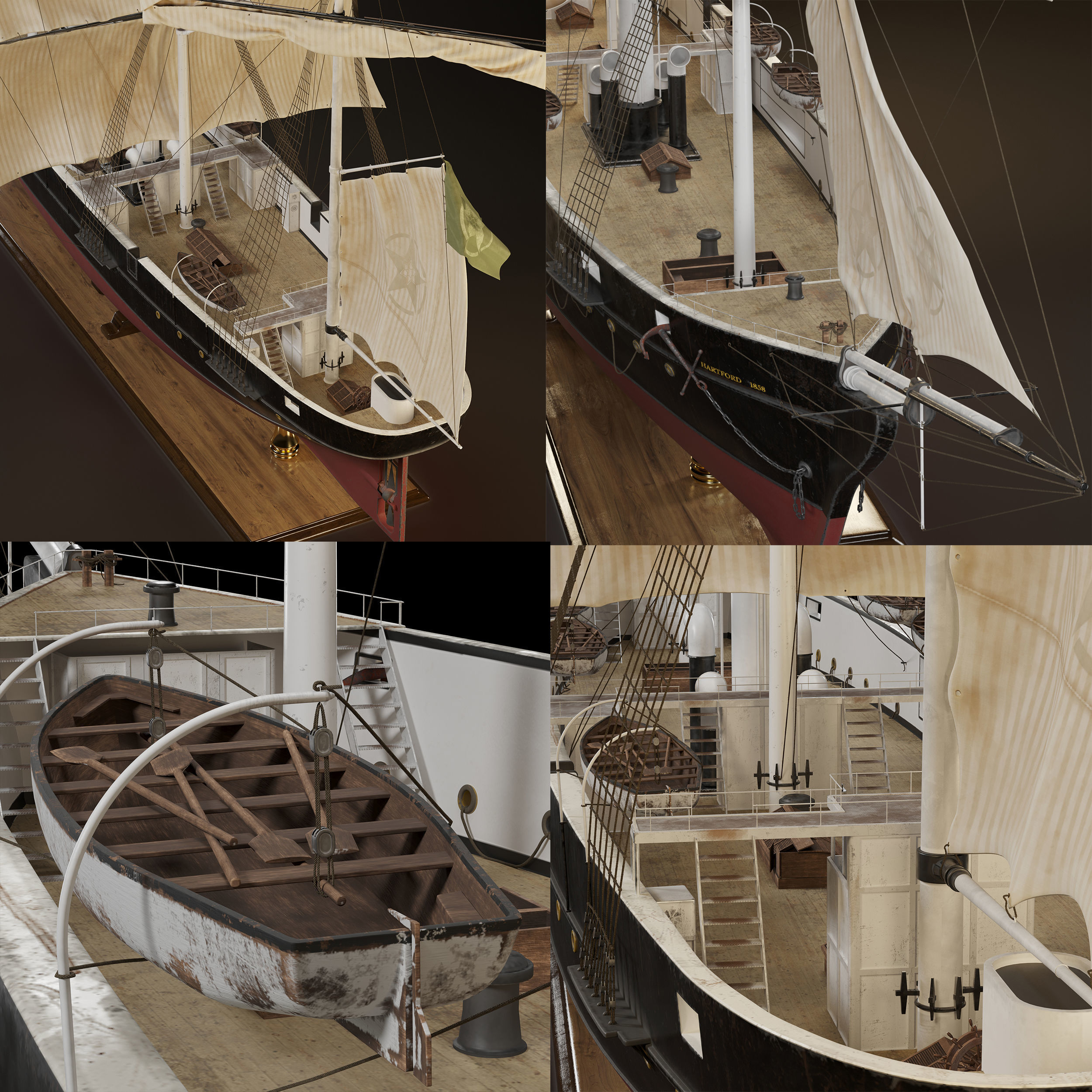 Steamsail Hartford Sail Warship 3D model | CGTrader