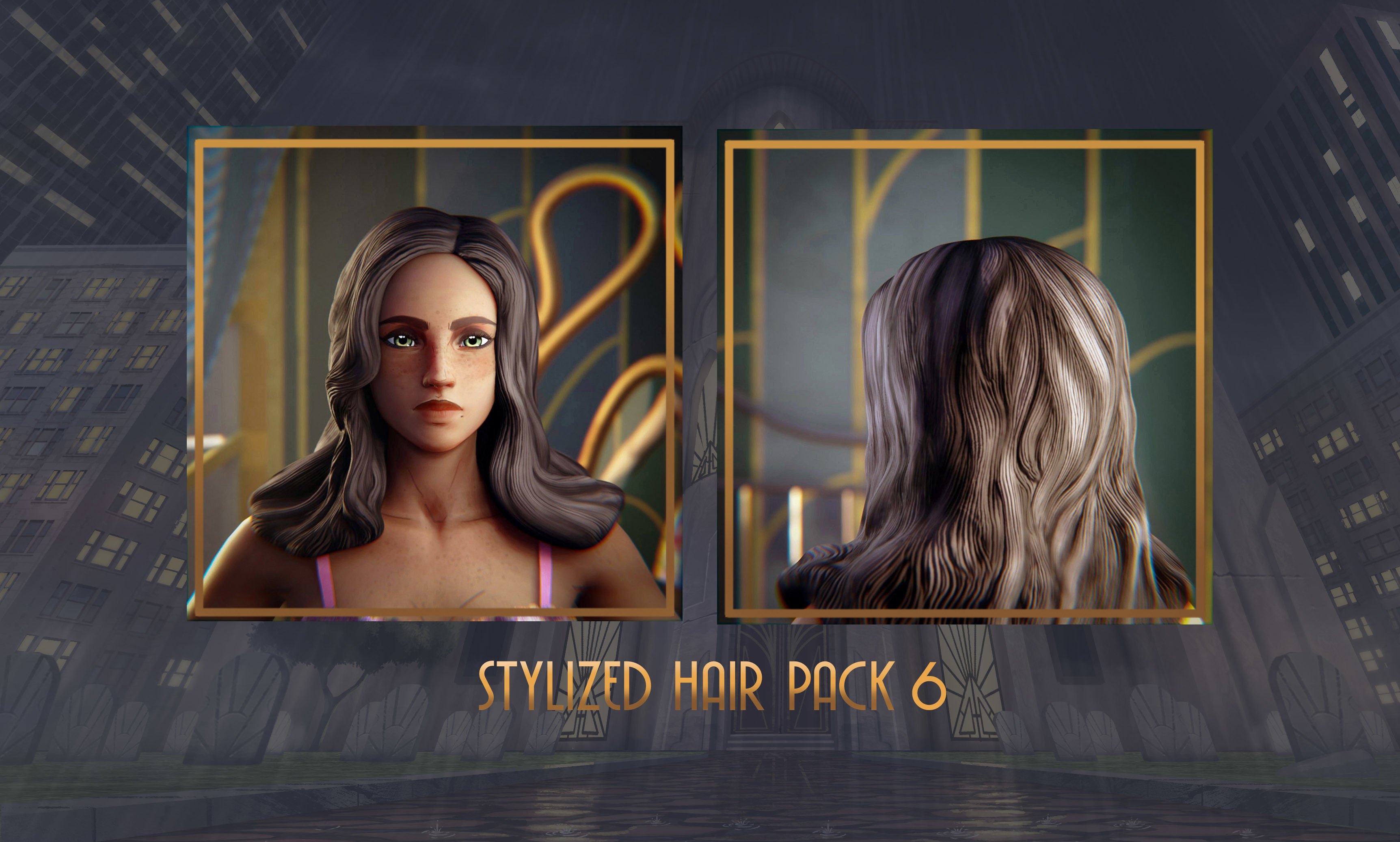 3D model Stylized Hair with Handpainted Textures 6 Female VR / AR / low ...