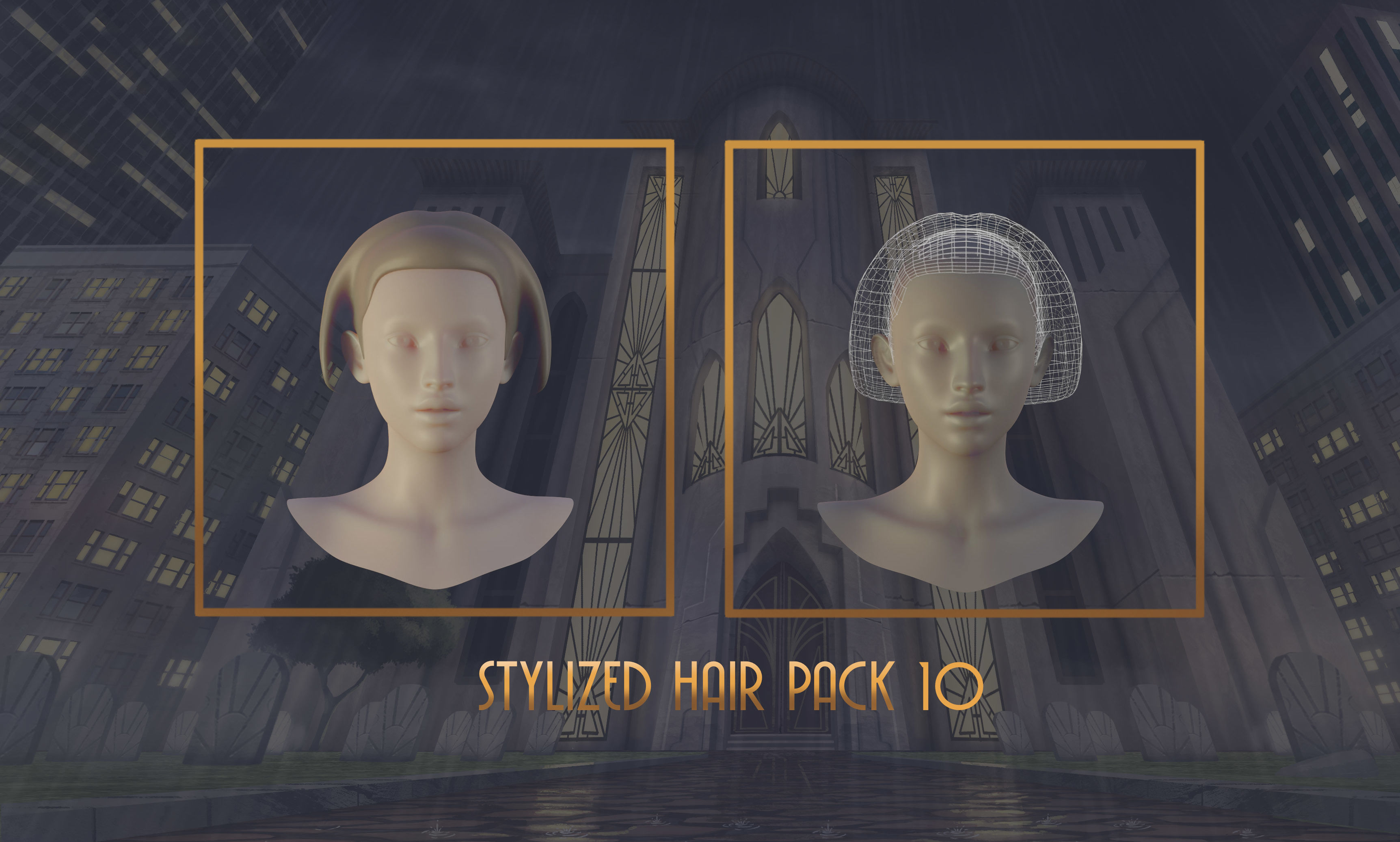 3D model Stylized Hair with Handpainted Textures 10 Female VR / AR ...