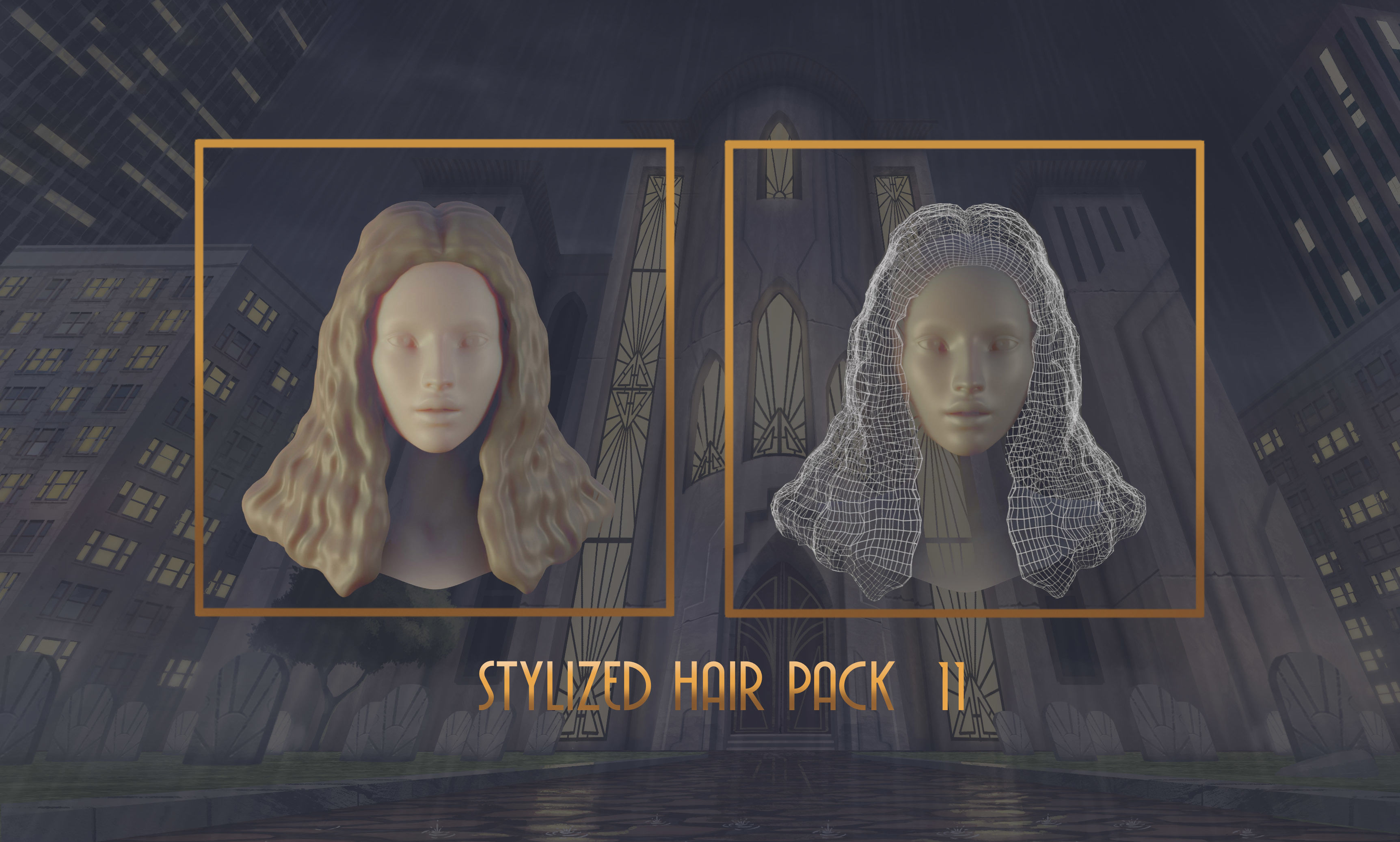 3D model Stylized Hair with Handpainted Textures 11 Female VR / AR ...