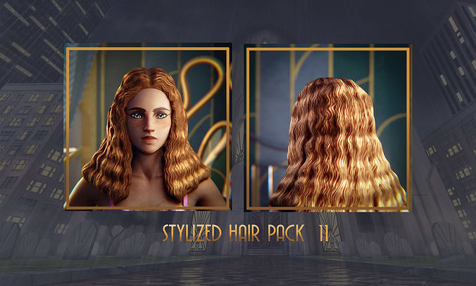 3D model Stylized Hair with Handpainted Textures 11 Female VR / AR ...