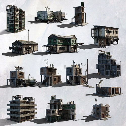 Favela Inspired Old Post Apocalyptic 3d Buildings Assets Blender 3D ...