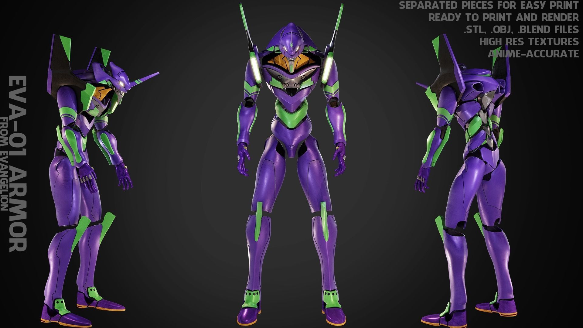 Evangelion EVA-01 Full Armor for Cosplay 3D model 3D printable | CGTrader
