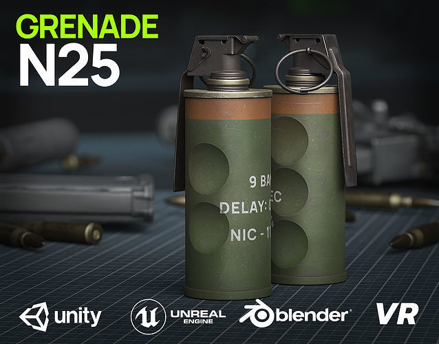 3D model Game Ready N25 Stun Grenade - Army Skin VR / AR / low-poly ...