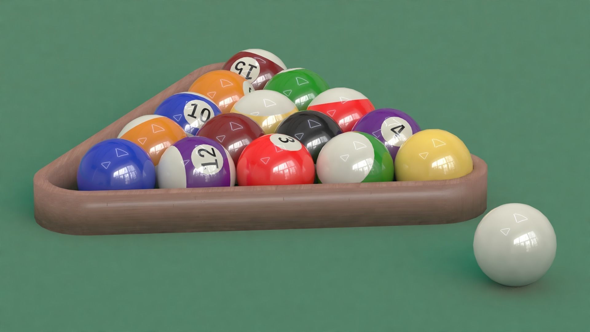 15 billiard balls in random position with rack and cue ball 3D model ...
