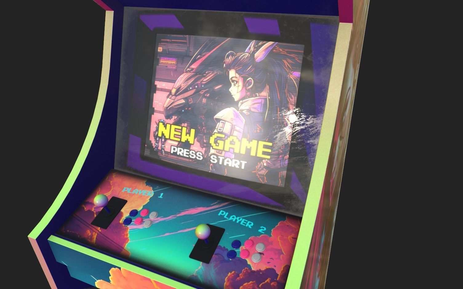 3D model Arcade Machine Cyberpunk robot and girl theme gaming game ...