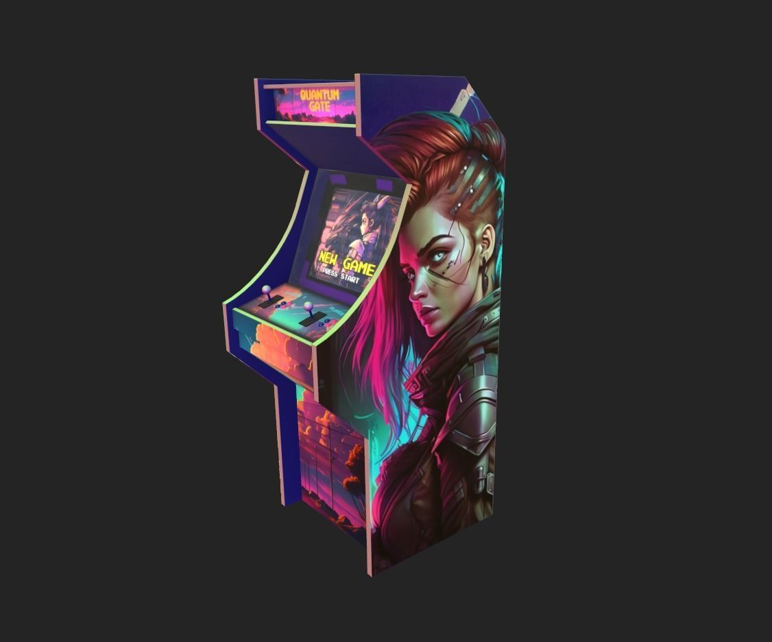 3D model Arcade Machine Cyberpunk robot and girl theme gaming game ...