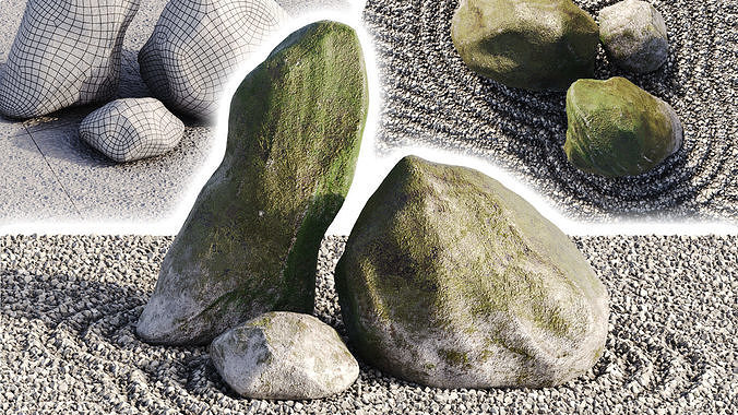 3D model Japanese Rock Zen Garden 01 - Low Poly - PBR VR / AR / low ...