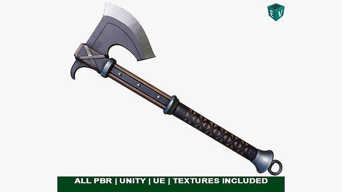 3D model Battle Axe 14 Blue Handle All PBR Unity UE Textures Included ...