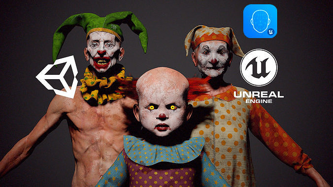 3D Model Collection Scary Clown Pack 2 game characters for Horror games ...