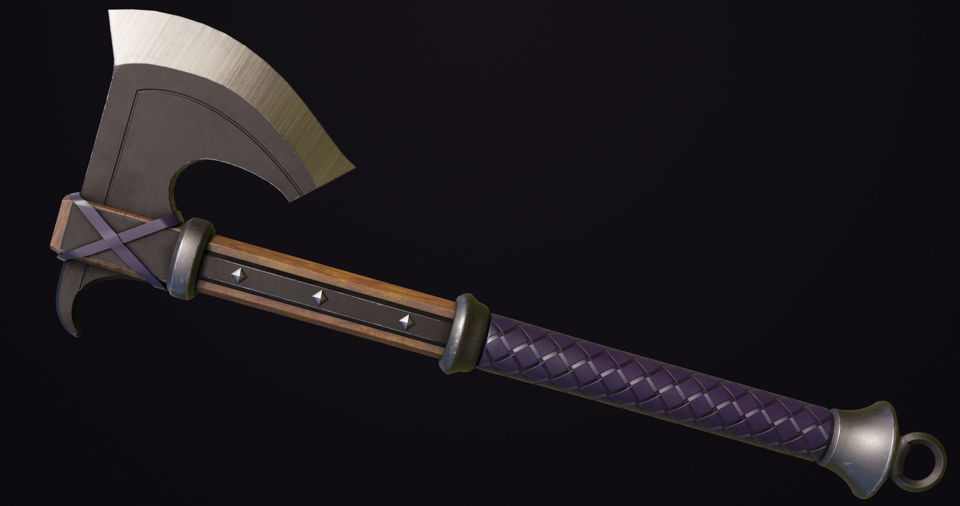 3D model Battle Axe 14 Violet Handle All PBR Unity UE Textures Included ...