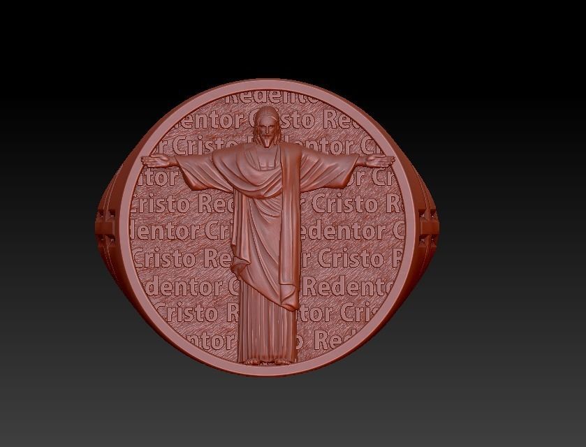 Signet Ring Cristo Redentor 3D model 3D printable | CGTrader