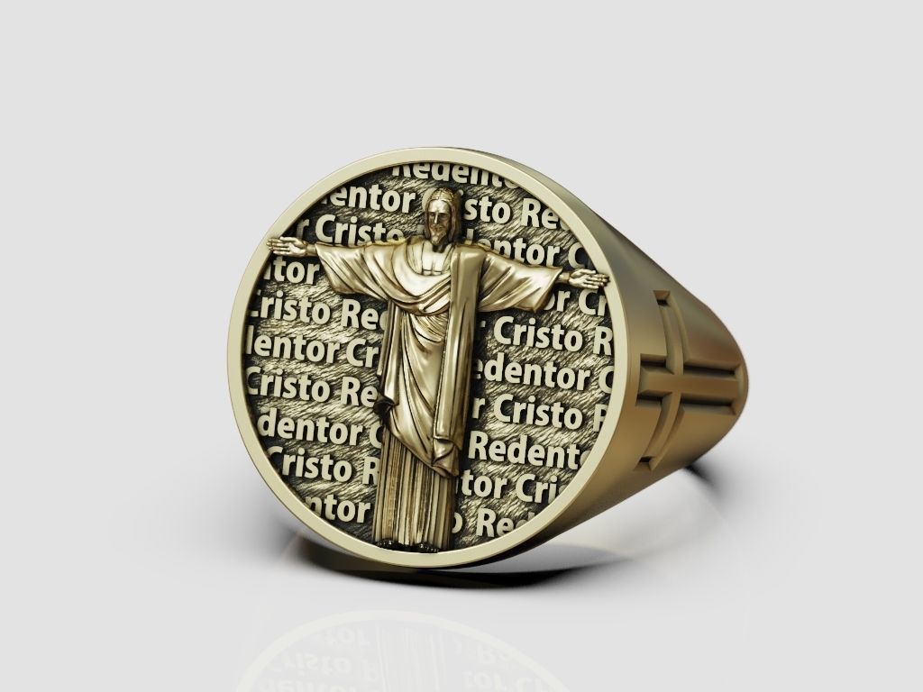 Signet Ring Cristo Redentor 3D model 3D printable | CGTrader