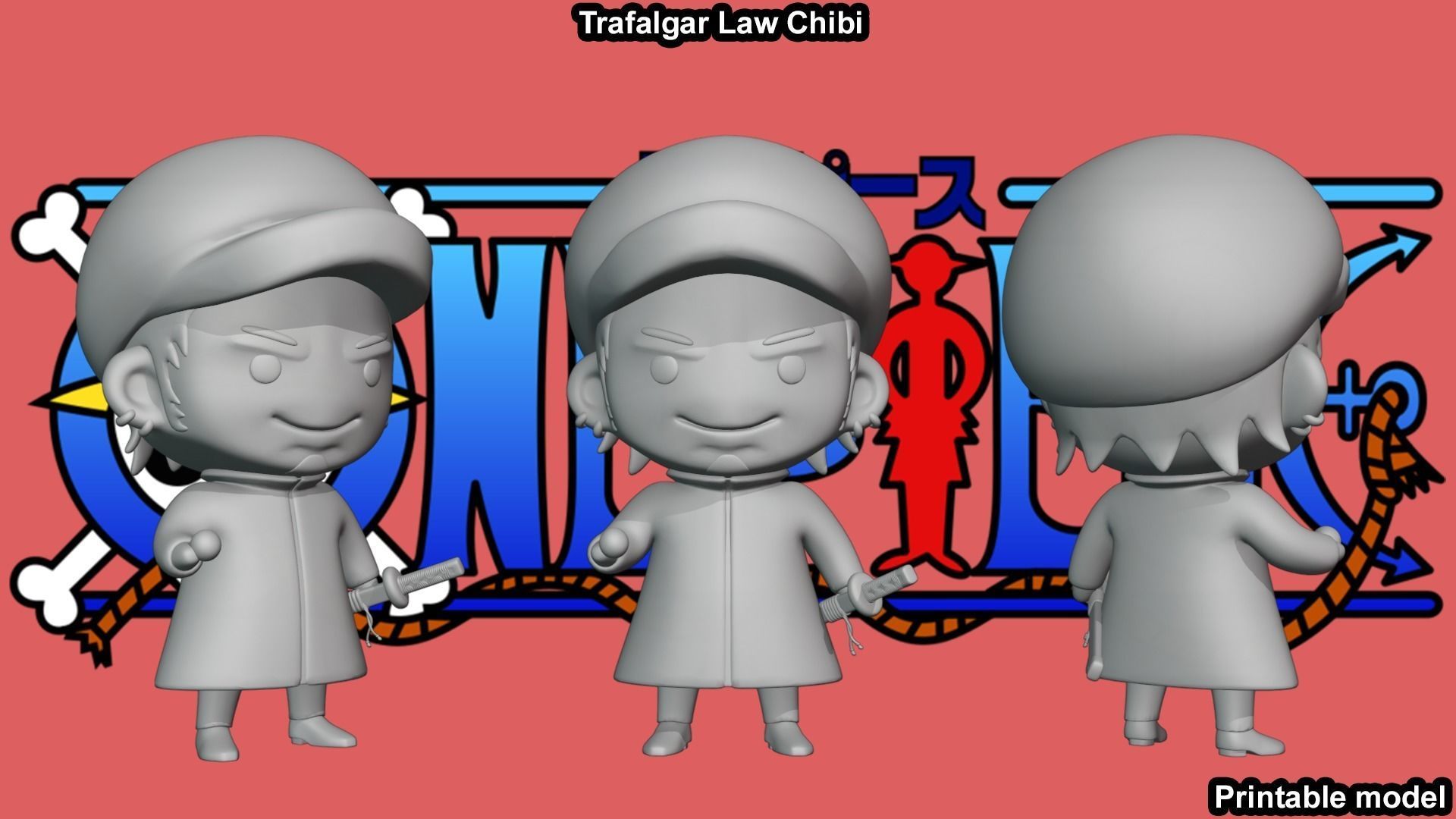 Trafalgar Law Chibi - One Piece 3D model 3D printable | CGTrader