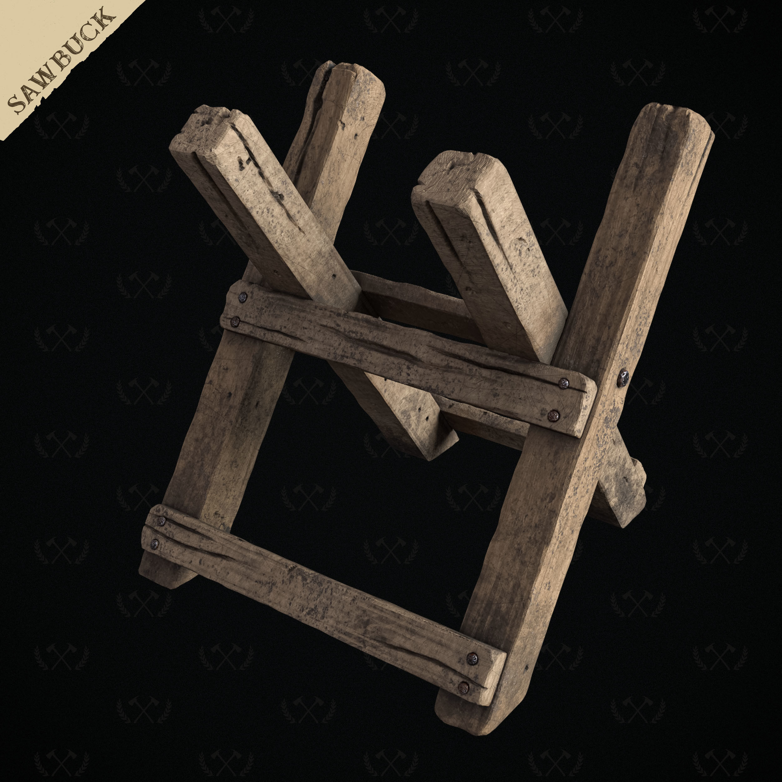 Sawbuck Wood Cutting Table - Diorama and Miniature - Lumberjack 3D ...