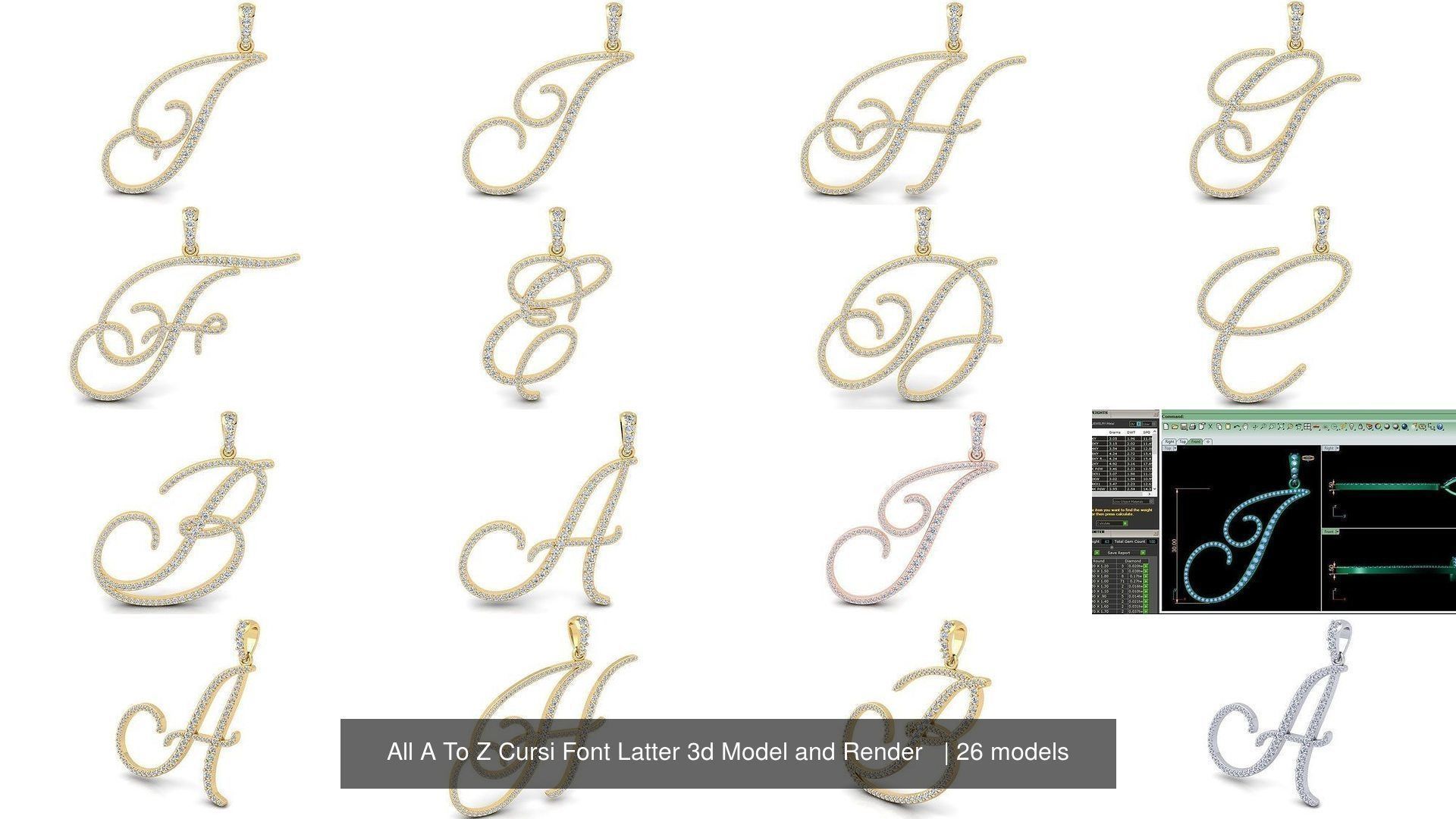 All A To Z Cursi Font Latter 3d Model and Render 3D Model Collection ...