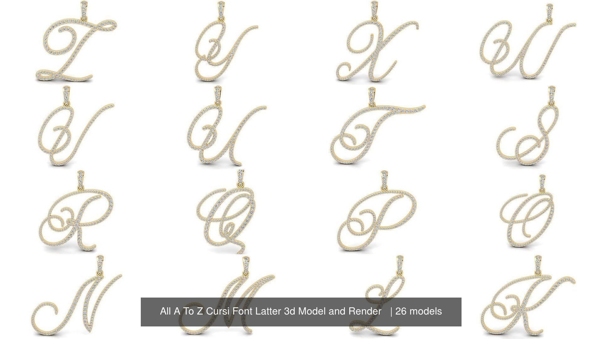 All A To Z Cursi Font Latter 3d Model and Render 3D Model Collection ...