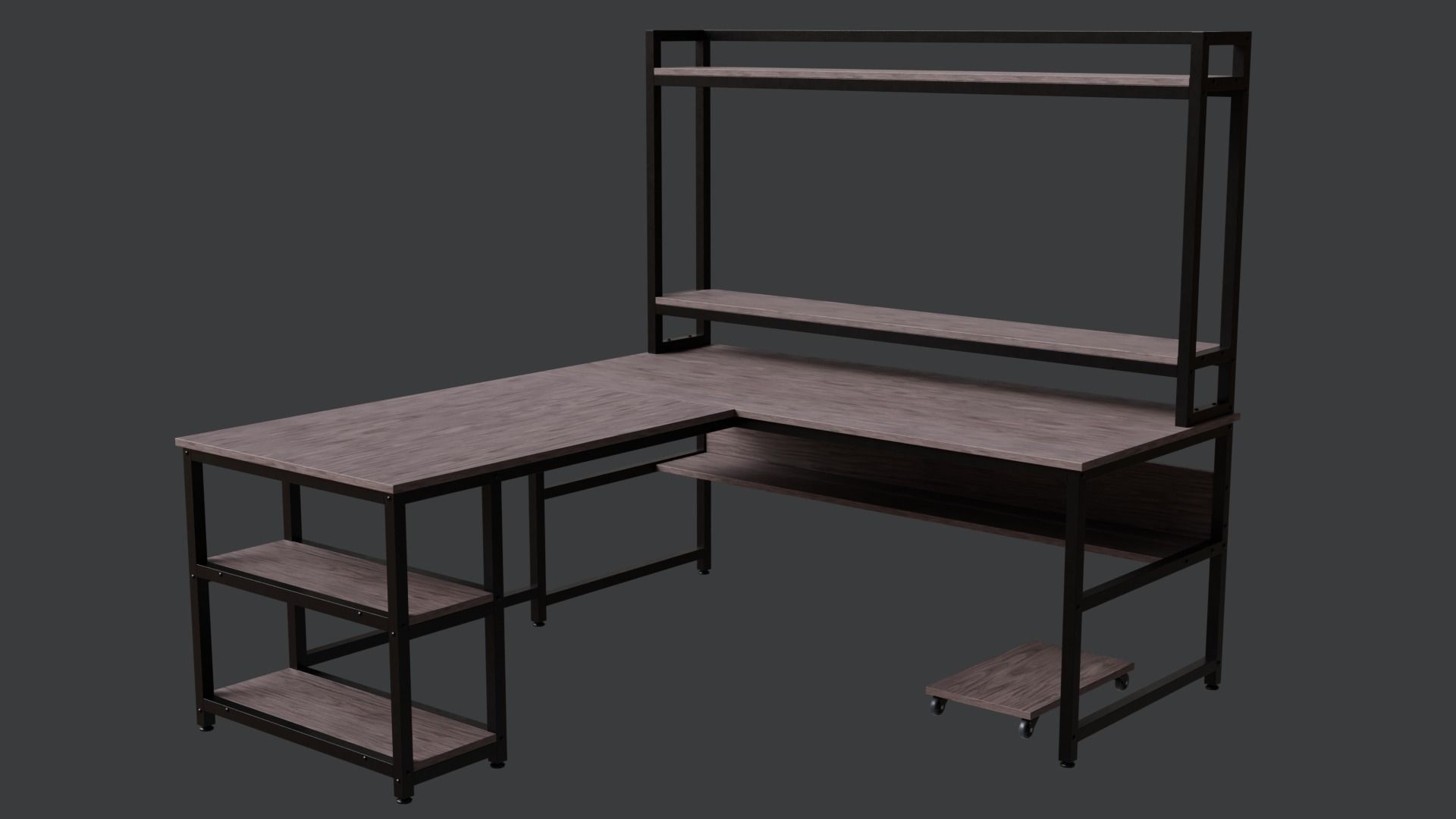 3D model L shaped desk with shelf in color variations VR / AR / low ...