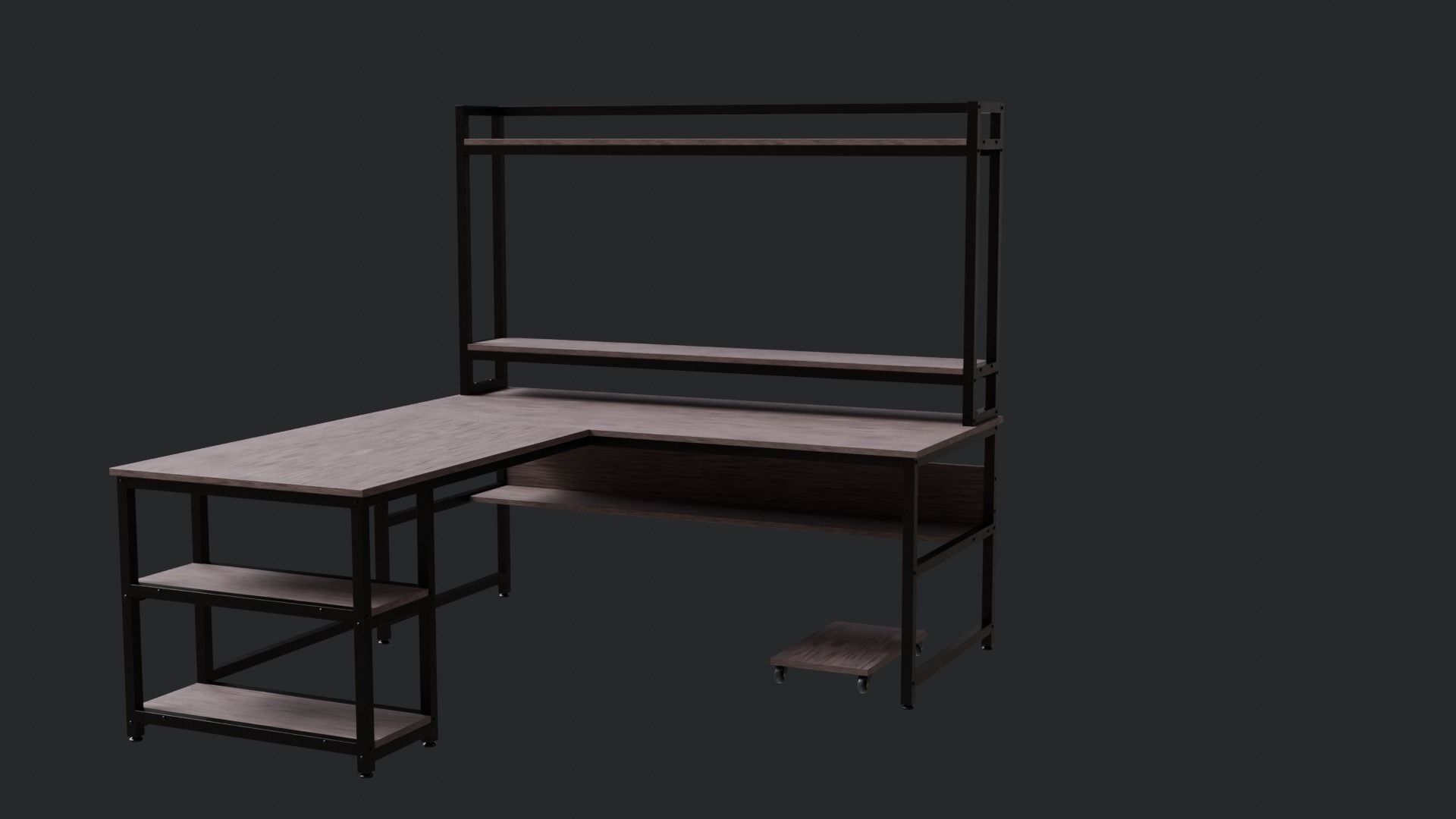 3D model L shaped desk with shelf in color variations VR / AR / low ...