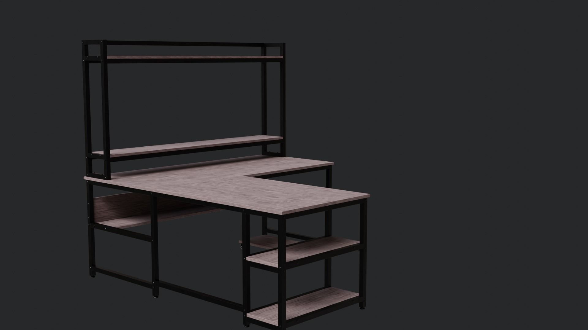 3D model L shaped desk with shelf in color variations VR / AR / low ...