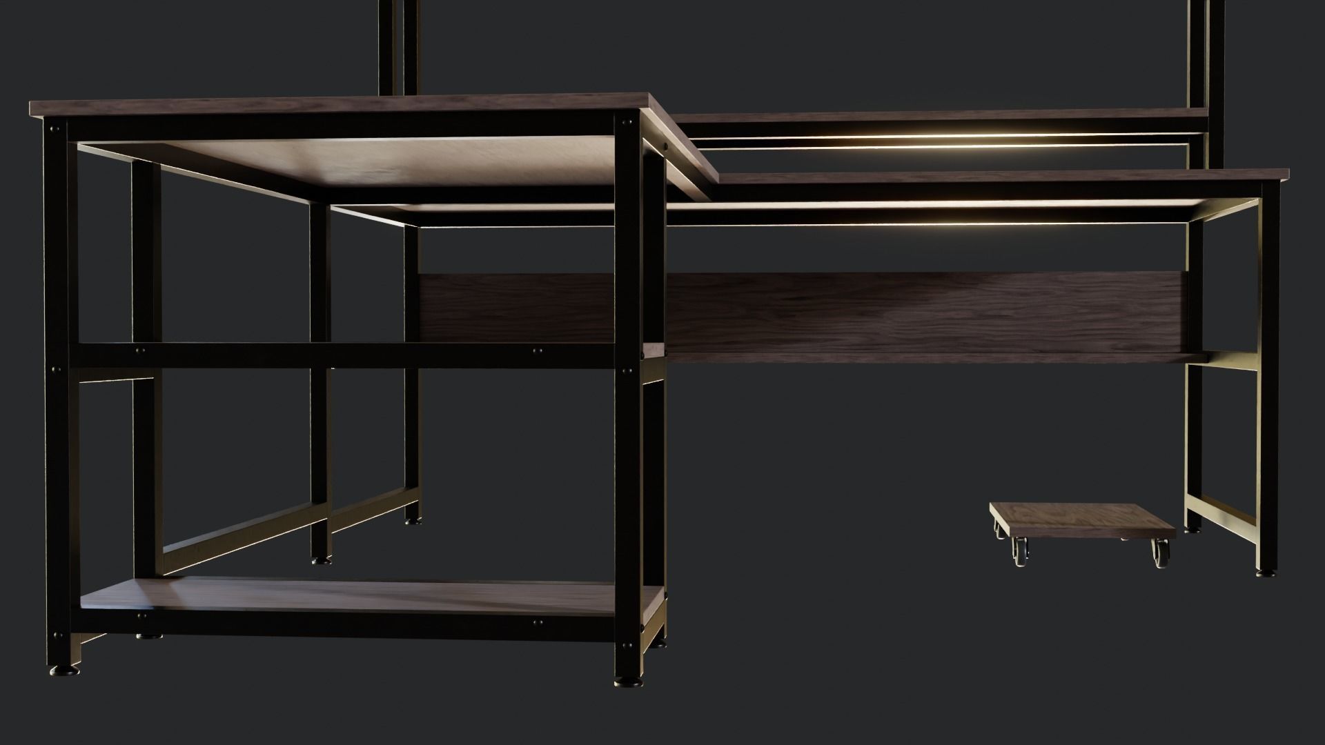 3D model L shaped desk with shelf in color variations VR / AR / low ...