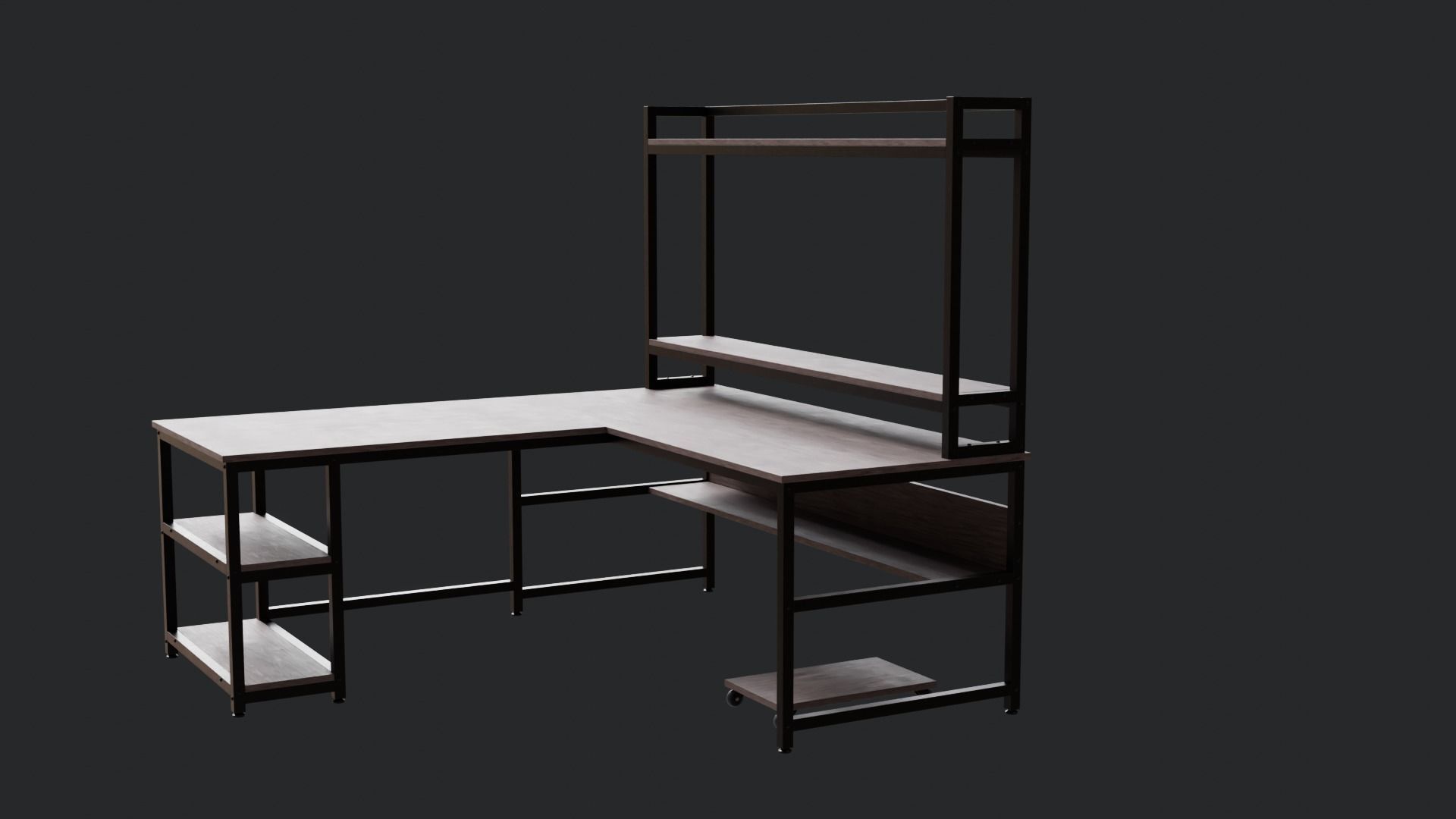 3D model L shaped desk with shelf in color variations VR / AR / low ...