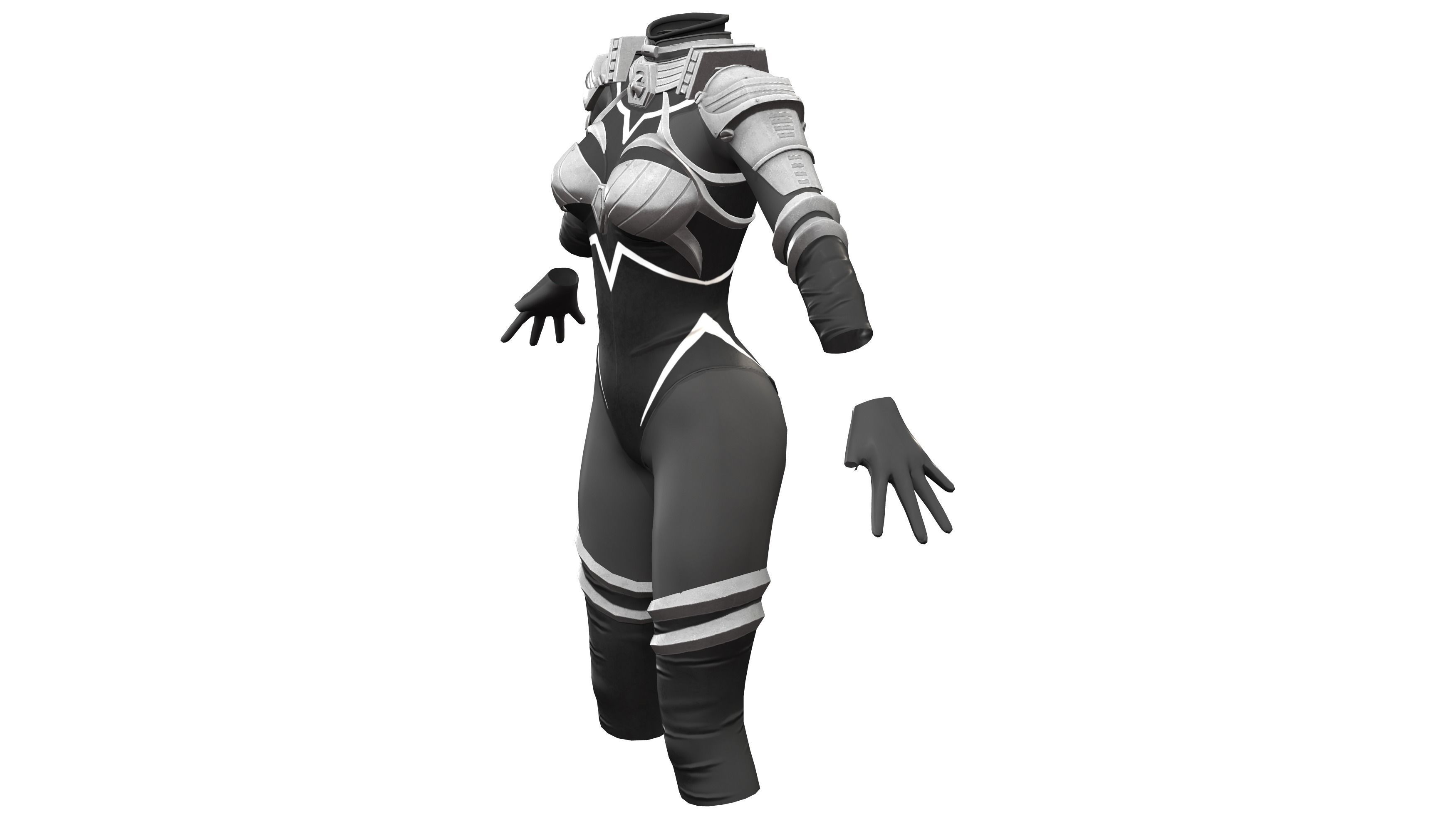 3D model Female Black Sci-Fi Futuristic Armour Bodysuit VR / AR / low ...