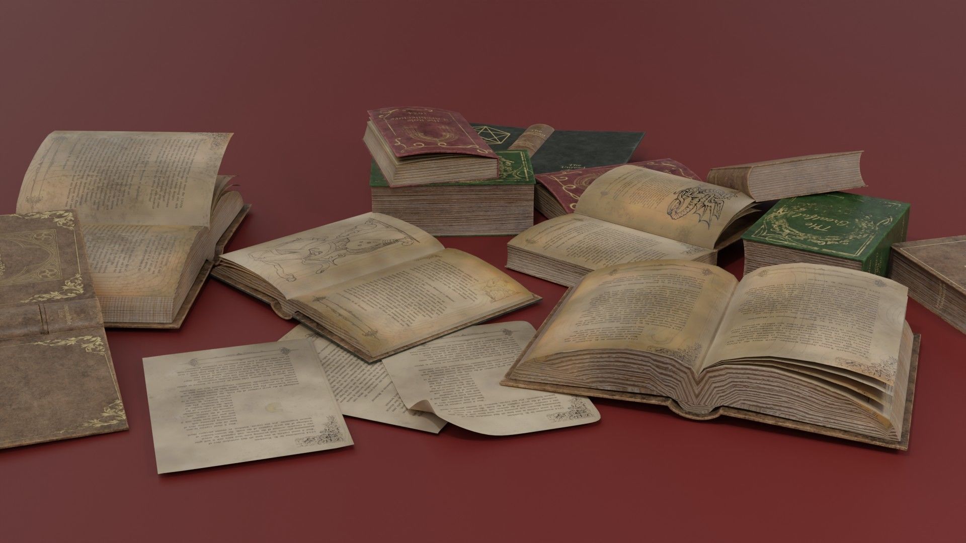 3D model Old medieval Books - PBR 4k textures Game Ready VR / AR / low ...