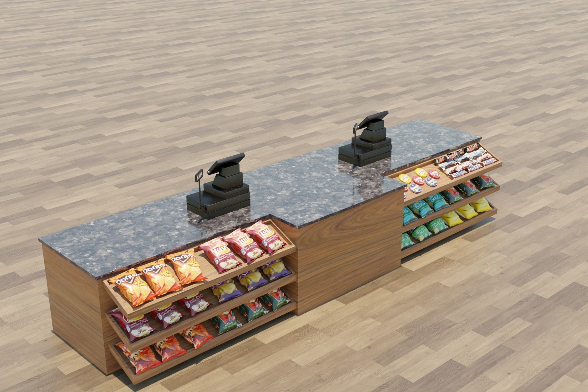 3D model Supermarket Checkout Counter Cashier with food VR / AR / low ...