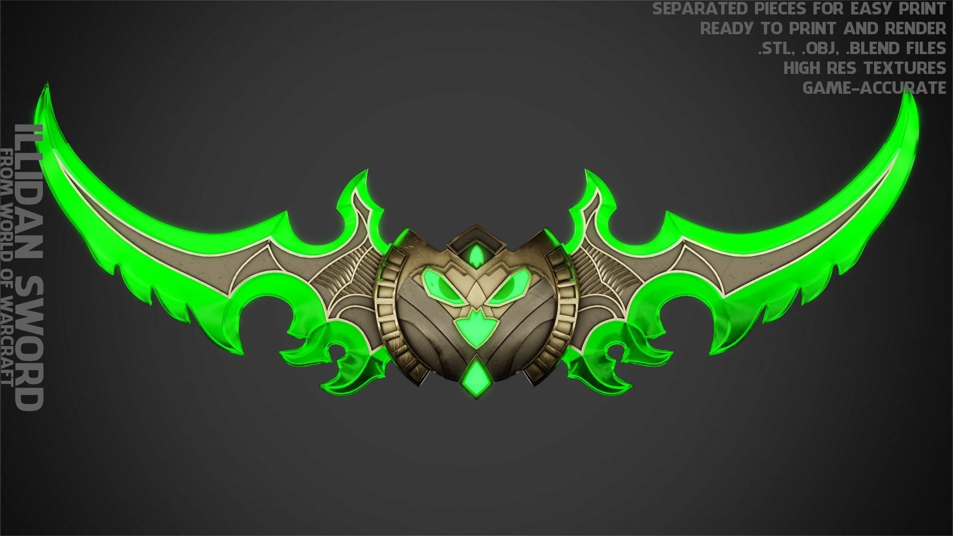 WOW Illidan Stormrage Sword for Cosplay 3D model 3D printable | CGTrader